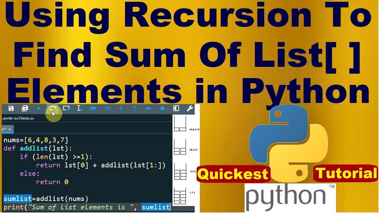 Sum of list of numbers using recursion in python | Learning Python #sumoflist #recursioninpython
