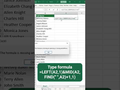 Extract initial from full name in MS Excel #excelformula