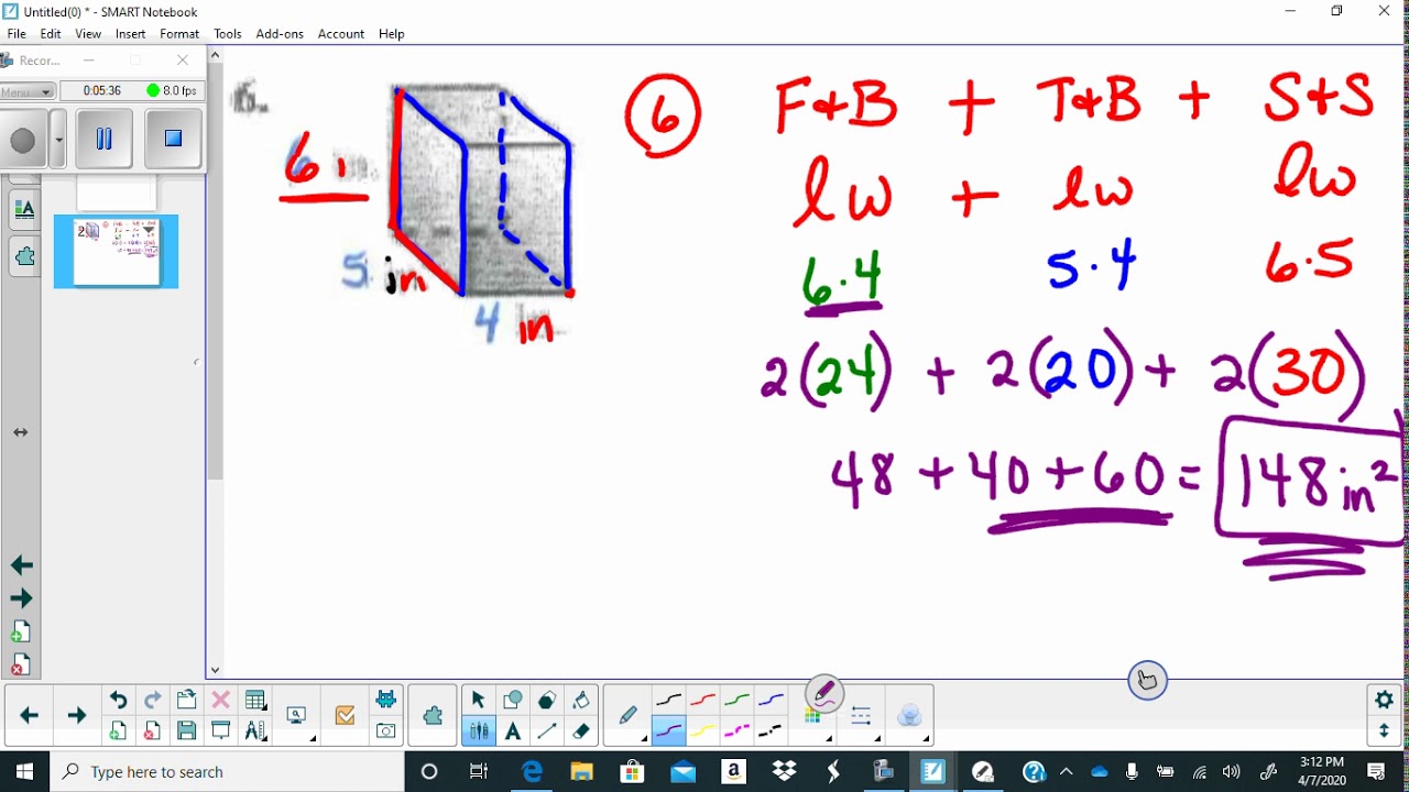 7th grade Nets:  Find Surface Area using nets - notes