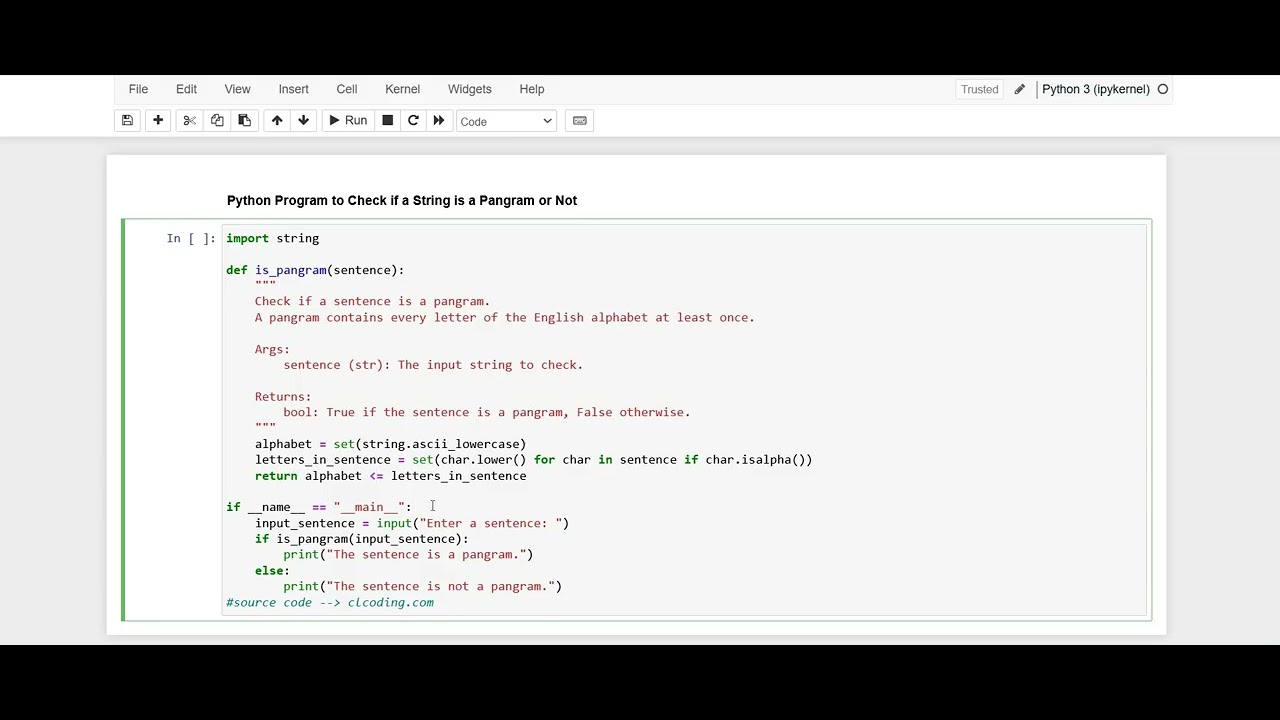 Day 63 : Python Program to Check If a String is Pangram or Not
