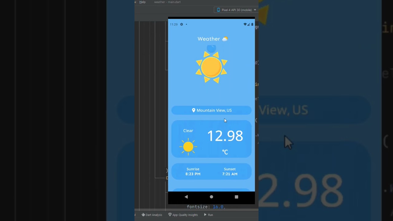 Weather App|geolocator,http,intl,Lottie|Day 10#100daysflutterchallenge#flutter#shorts#shortvideo#ui