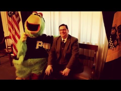 Mayor Peduto and Pirate Parrot share a message about attendance.