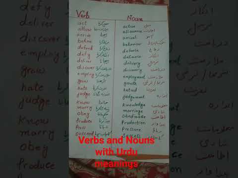Verbs And Nouns with Urdu meanings #learning #improve #english