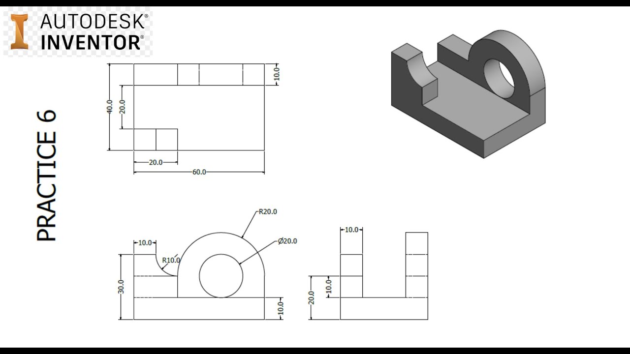 Autodesk Inventor Tutorial – Practice 6 | 3D Modeling for Beginners