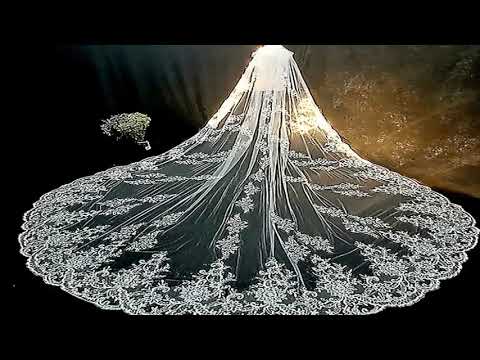 Luxury Long Bridal Veil White Ivory Wedding Veils With Comb Lace Edge Applique Elegant Cathedra