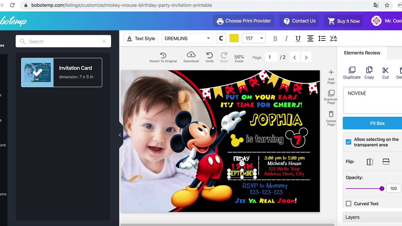 How to make a Mickey Mouse Birthday Party Invitation With Photo step by step on www.bobotemp.com