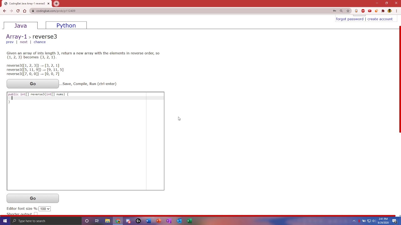 Array-1 (reverse3) Java Tutorial || Codingbat.com