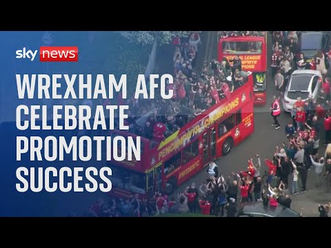 Wrexham AFC celebrate promotion success with bus parade
