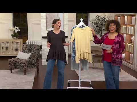LOGO by Lori Goldstein Rayon 230 Knit Ruffle Hem Top on QVC