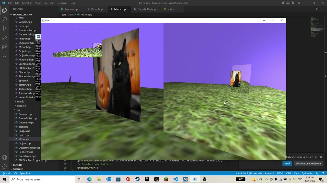 Mirror Simulator - Using Frame Buffer Objects and multiple Cameras