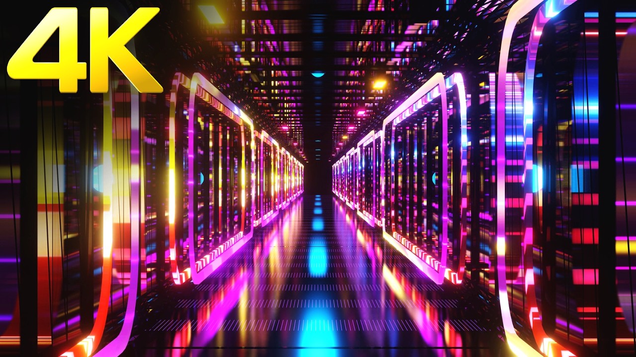 4K Neon Metallic Color Cyber light Led Square Sci-Fi Tunnel Background Free VJ Loops For Edits