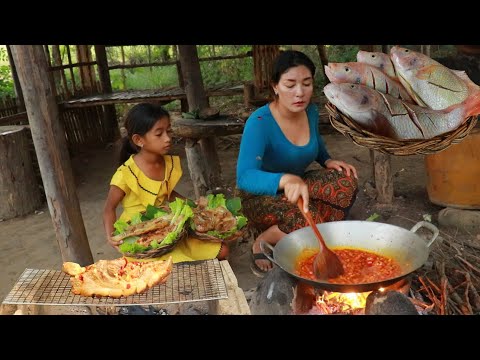 Cooking red fish tasty delicious- Grilled pork braised spicy for dinner +4food cook and eat