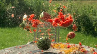 Using Rubber Bands To Explode A Watermelon In Slow Motion