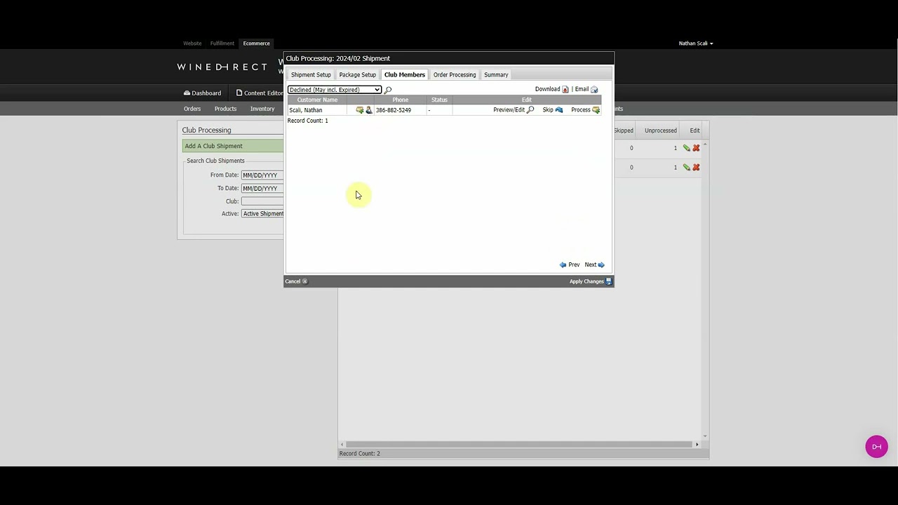 Processing Order Processing Tab