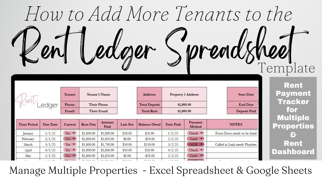 How to Add Tenants to the Rent Ledger Google Sheets, Rent Account Ledger Excel Spreadsheet Template