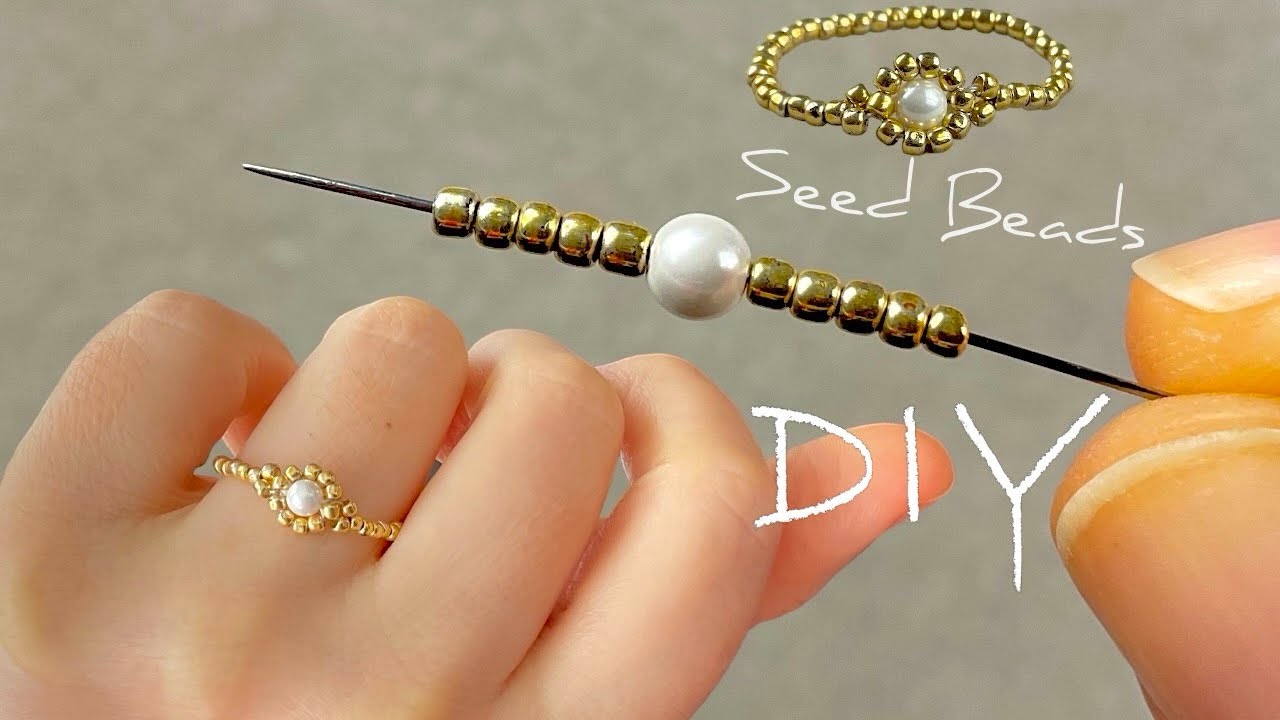 Beaded Ring with Pearl and Gold Seed Beads: Beaded Rings Tutorial for Beginners