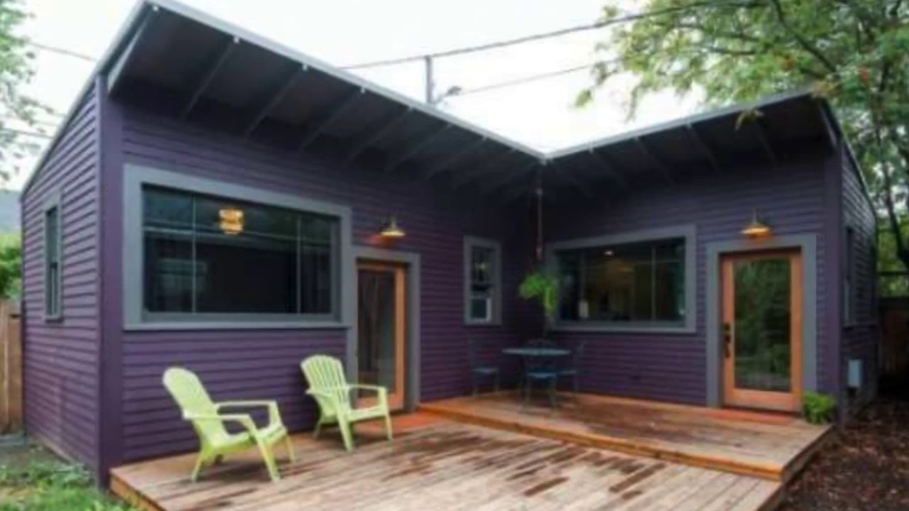 See the Interior of This Brilliantly Clever L Shaped Purple Tiny House In Portland
