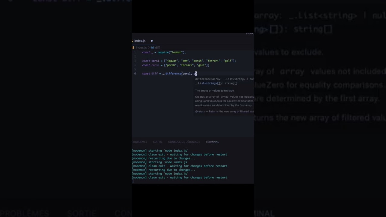 difference between 2 array by using lodash
