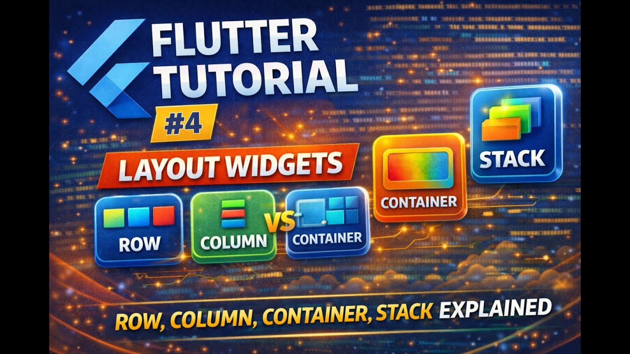 Flutter Tutorial #4 – Layout Widgets | Row, Column, Container, Stack Explained