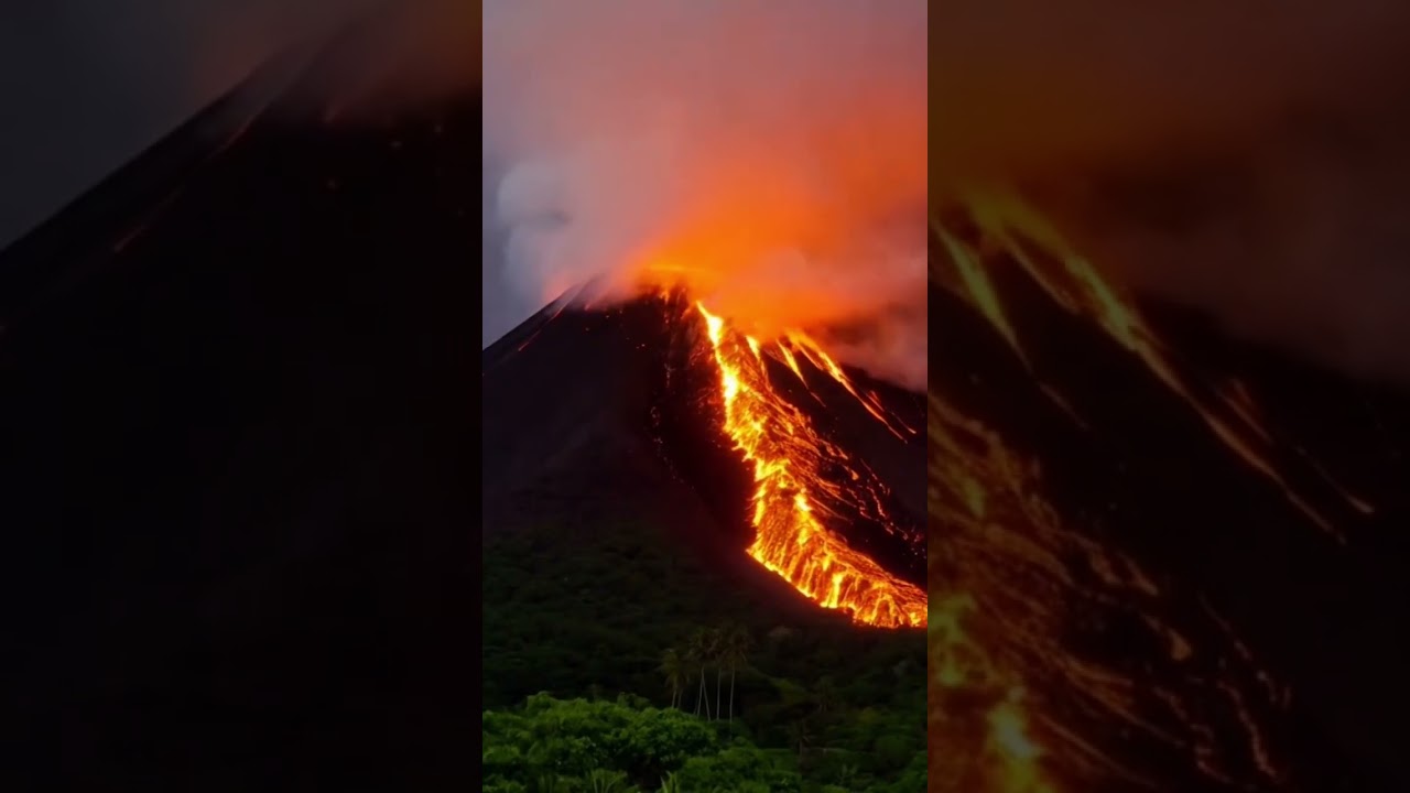 Stunning Volcano Eruption with Beautiful Lava Flow #ai #aiart #volcano #volcaniceruption #lava