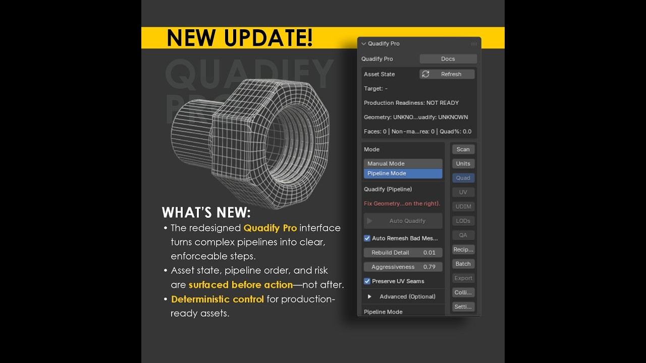 Quadify Pro – Production-Grade Mesh Optimization & Retopology System for Blender
