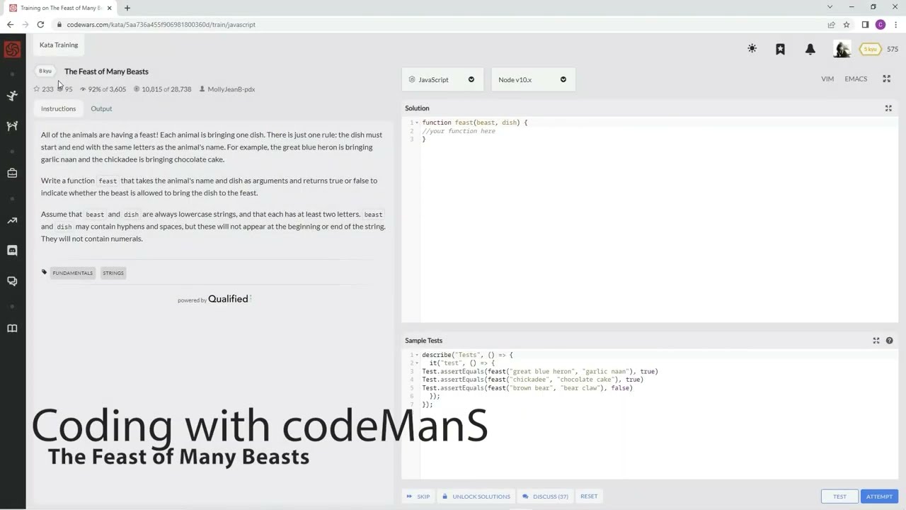 (Archived) Codewars 8 kyu The Feast of Many Beasts JavaScript
