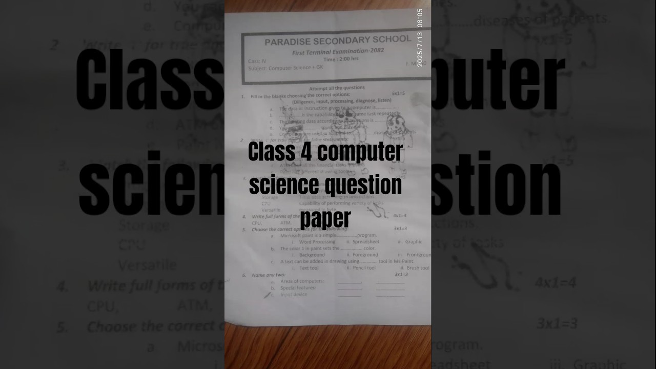 class 4 computer science question paper 2024 model question paper computer @Questionpapersheet