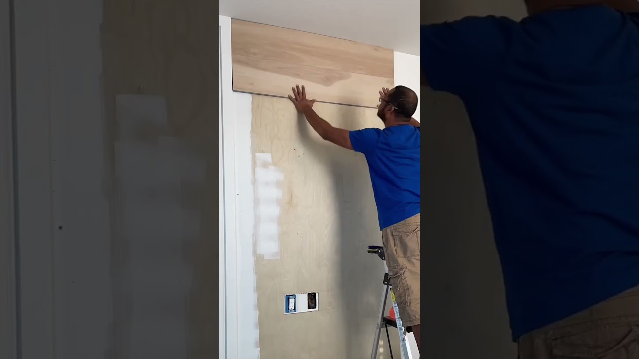 DIY TV Accent Wall - Vertical Slats + LVP Flooring + Color Block #accentwall #diyprojects