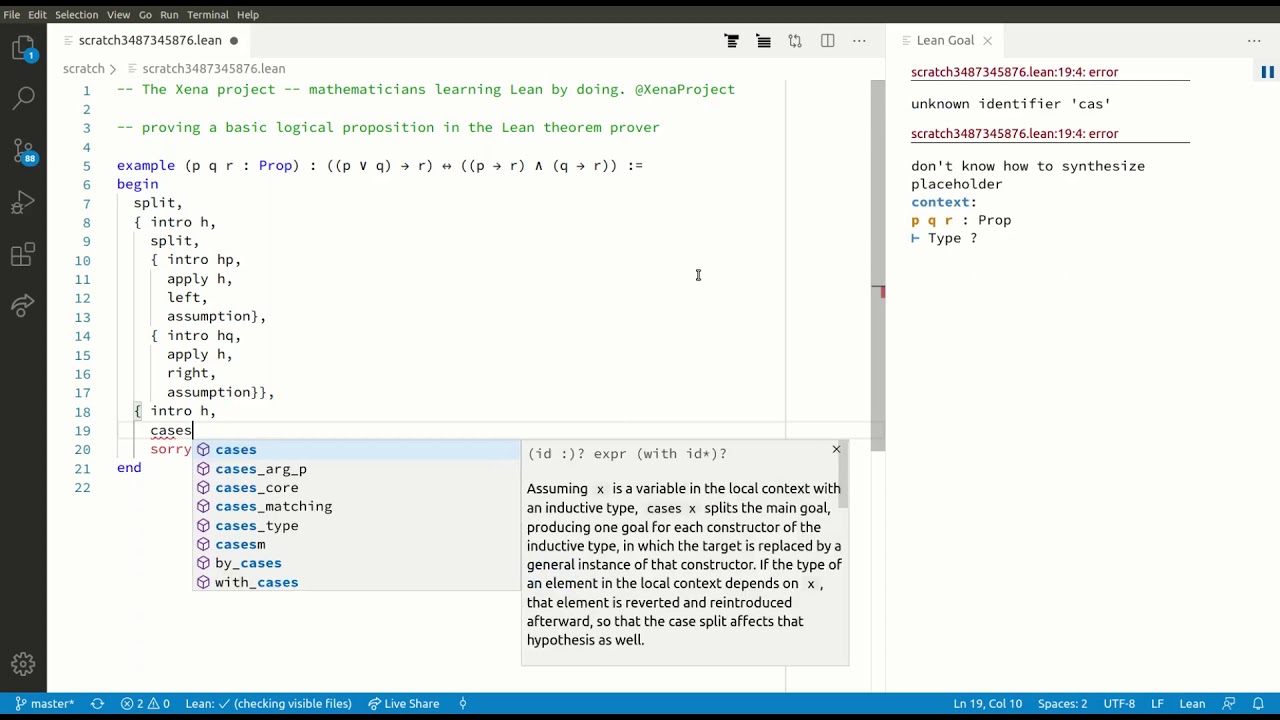 10 minute Lean tutorial : proving logical propositions