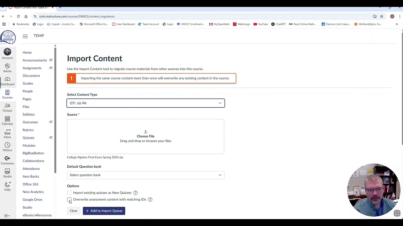 How to export a test from the new version of TestGen and import the test into Canvas.