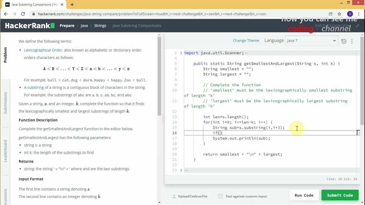 HackerRank - Java #16 - Java Substring Comparisons