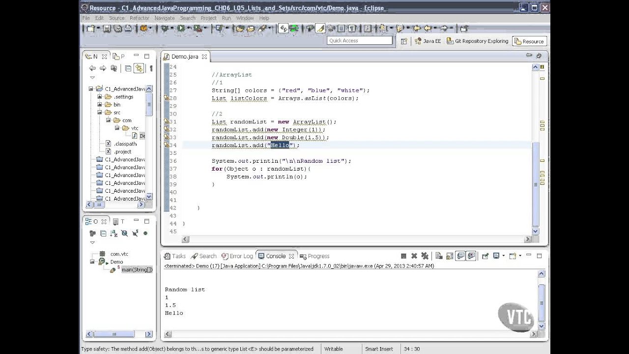 Advanced Java tutorial -  Lists & Sets