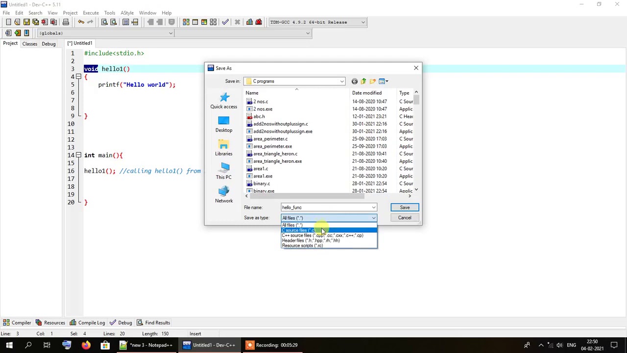 C program to display hello world using function
