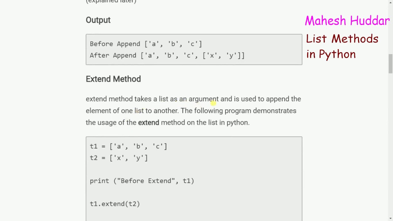 List Methods in Python - Python Tutorial by Mahesh Huddar
