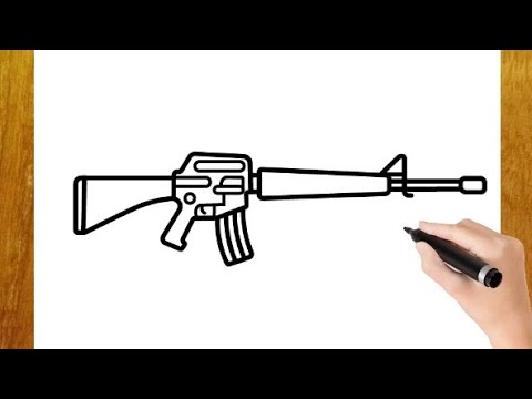 HOW TO DRAW EASY MACHINE GUN / DRAW A GUN STEP BY STEP