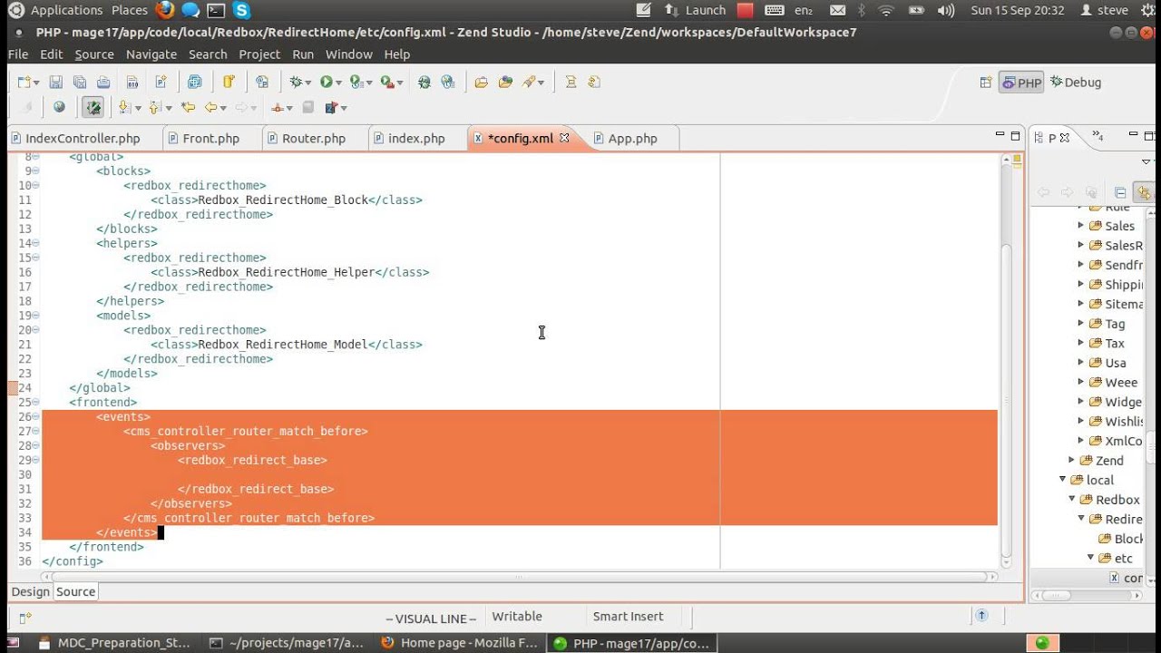 Magento Request Flow Exercise: Redirect /home
