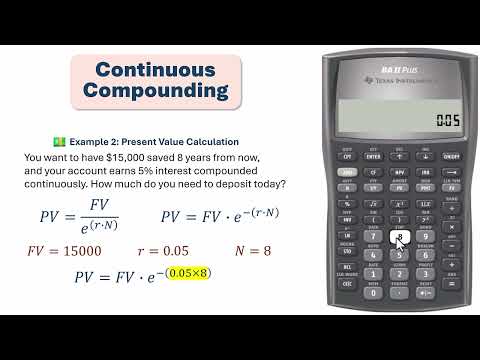 Continuous Compounding: FV, PV, and Interest Rate Solved Using BA II Plus