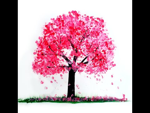 How to Paint Cherry Blossom Tree / Acrylic / With Q Tips ( Cotton Buds ) / Easy For Beginners