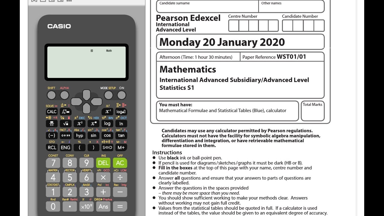 Edexcel IAL S1 WST01 Jan 2020 Paper full discussion (Y12 Core Maths)