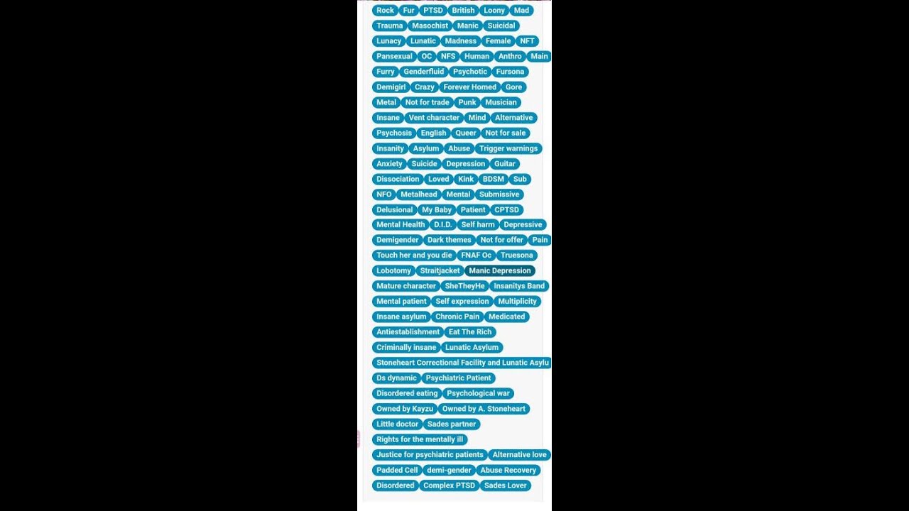 The longest Toyhouse Tags on a Mentally ill Character I Have ever seen