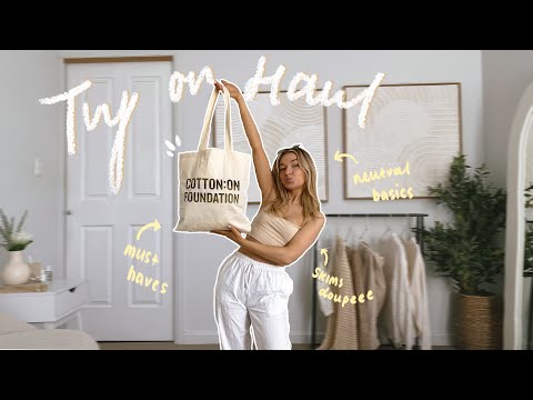 neutral basics you NEED for your wardrobe *cotton on clothing try on haul*