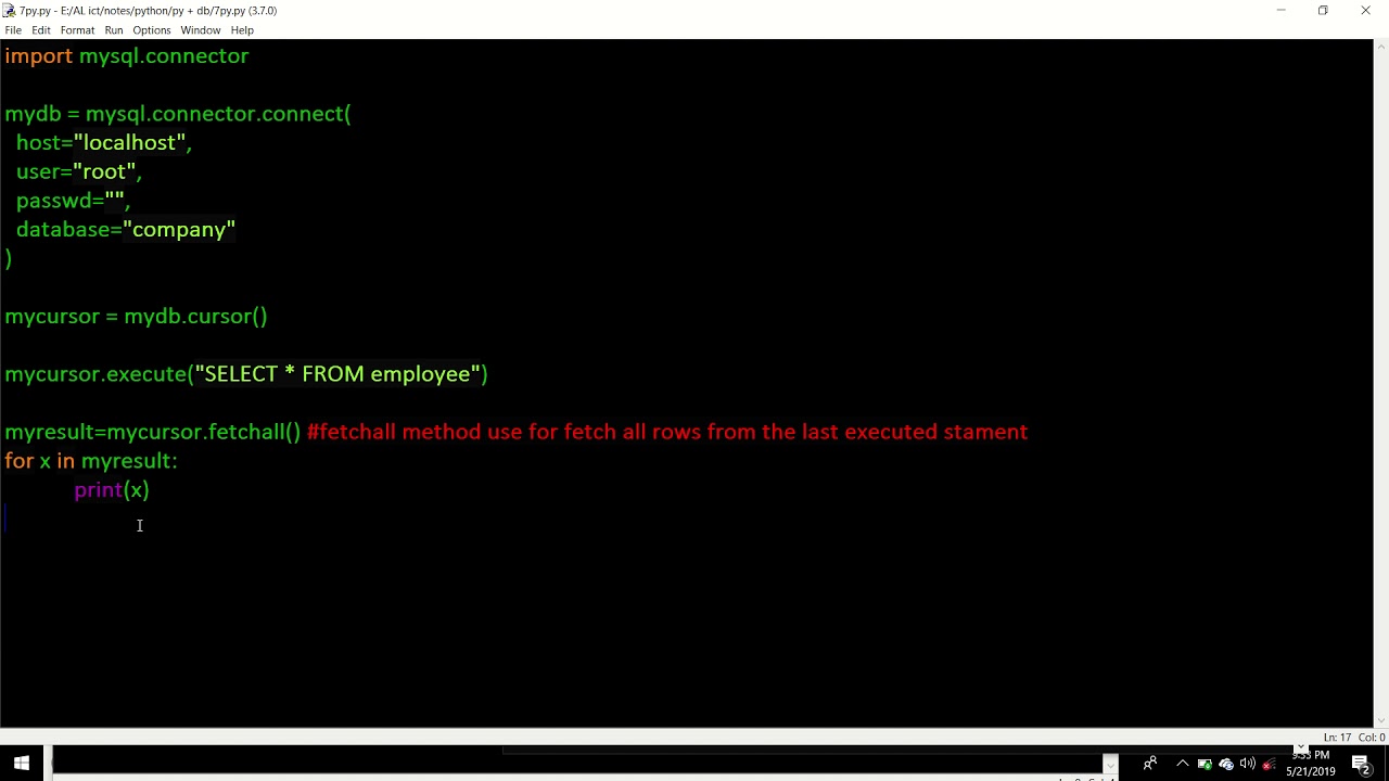Select data from table by python