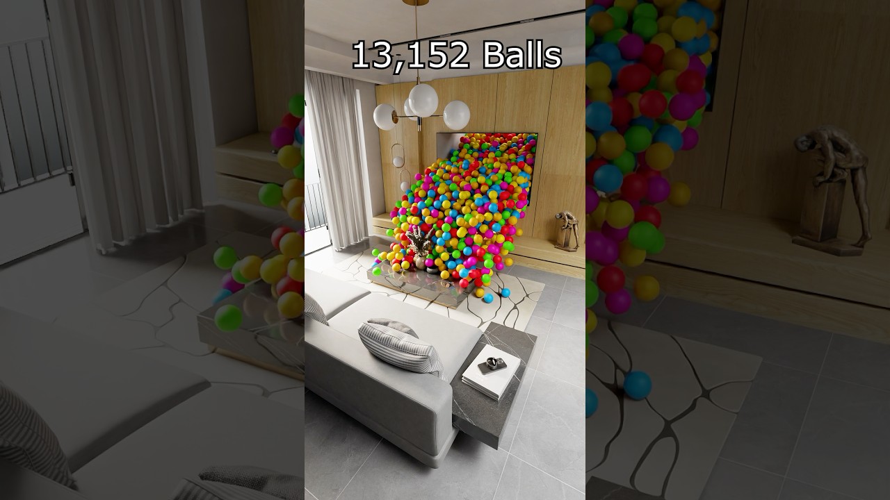 Intense living room ball simulation with up to 13k balls #blenderanimation #blender3d