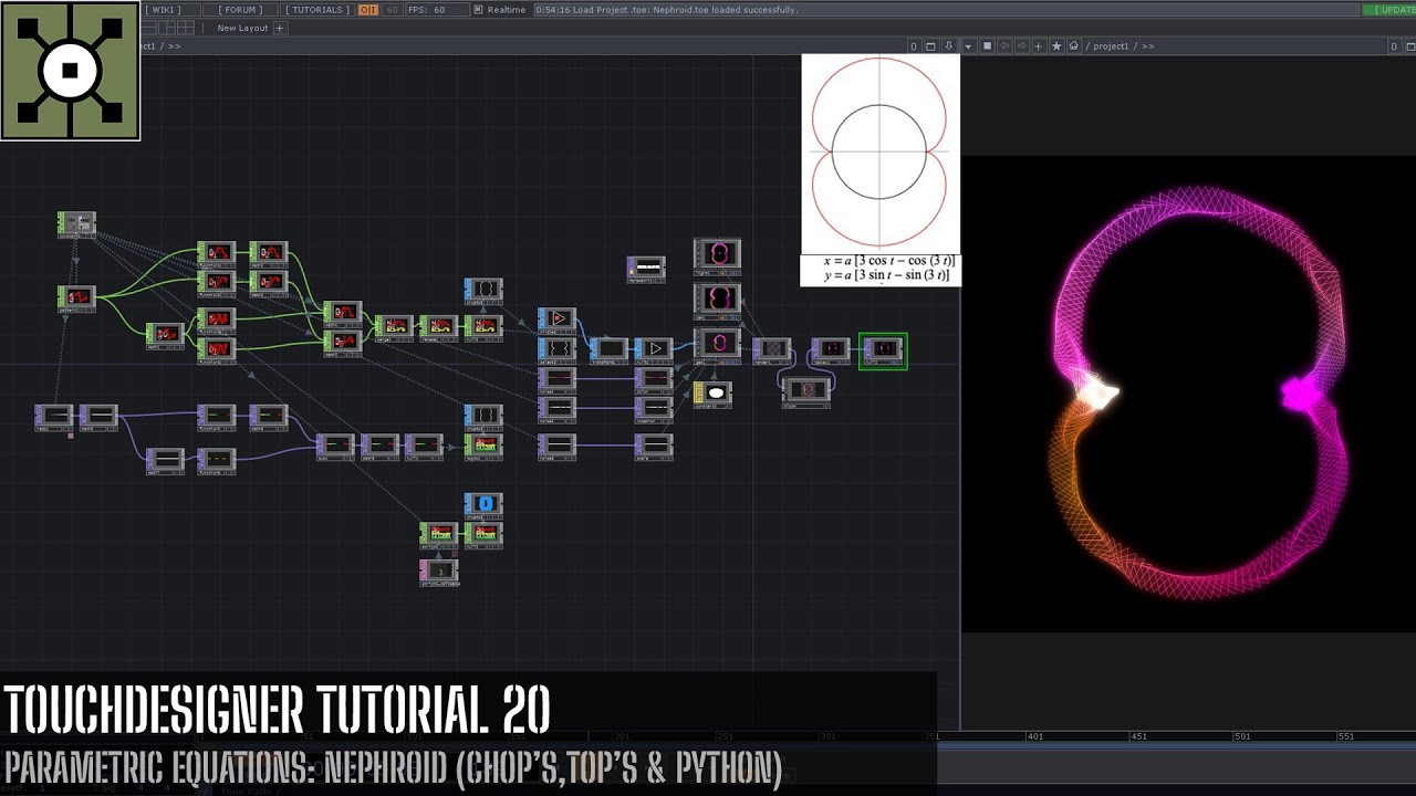 TouchDesigner Tutorial 20 - Parametric Equations: Nephroid (CHOP's,TOP's & Python)
