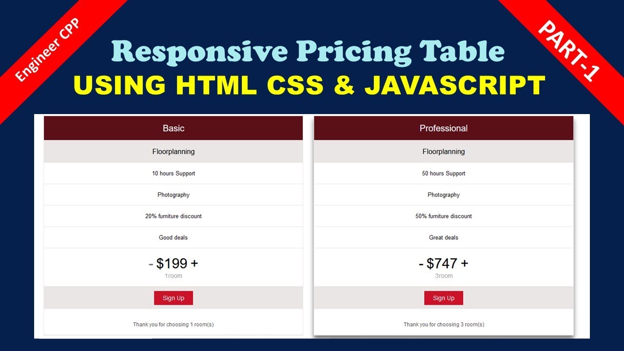 price table html css javascript | Responsive Pricing Table