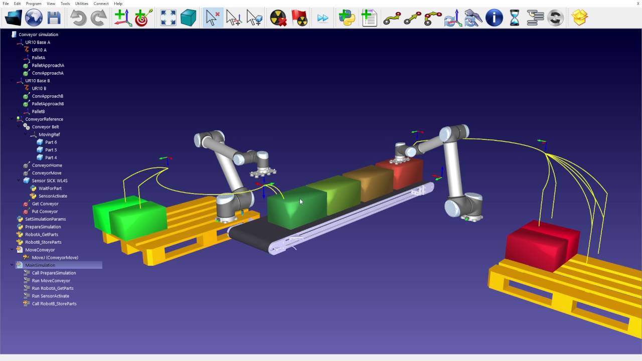 Conveyor Pallet and Sensor simulation - RoboDK