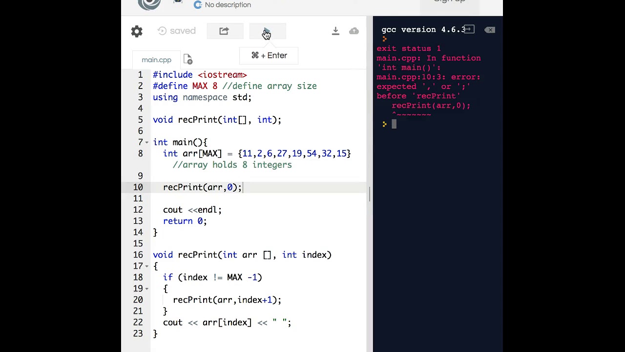 Print array backwards using Recursion