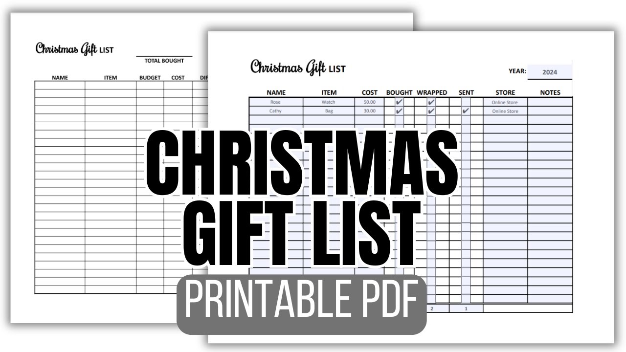 Christmas Gift List Printable PDF