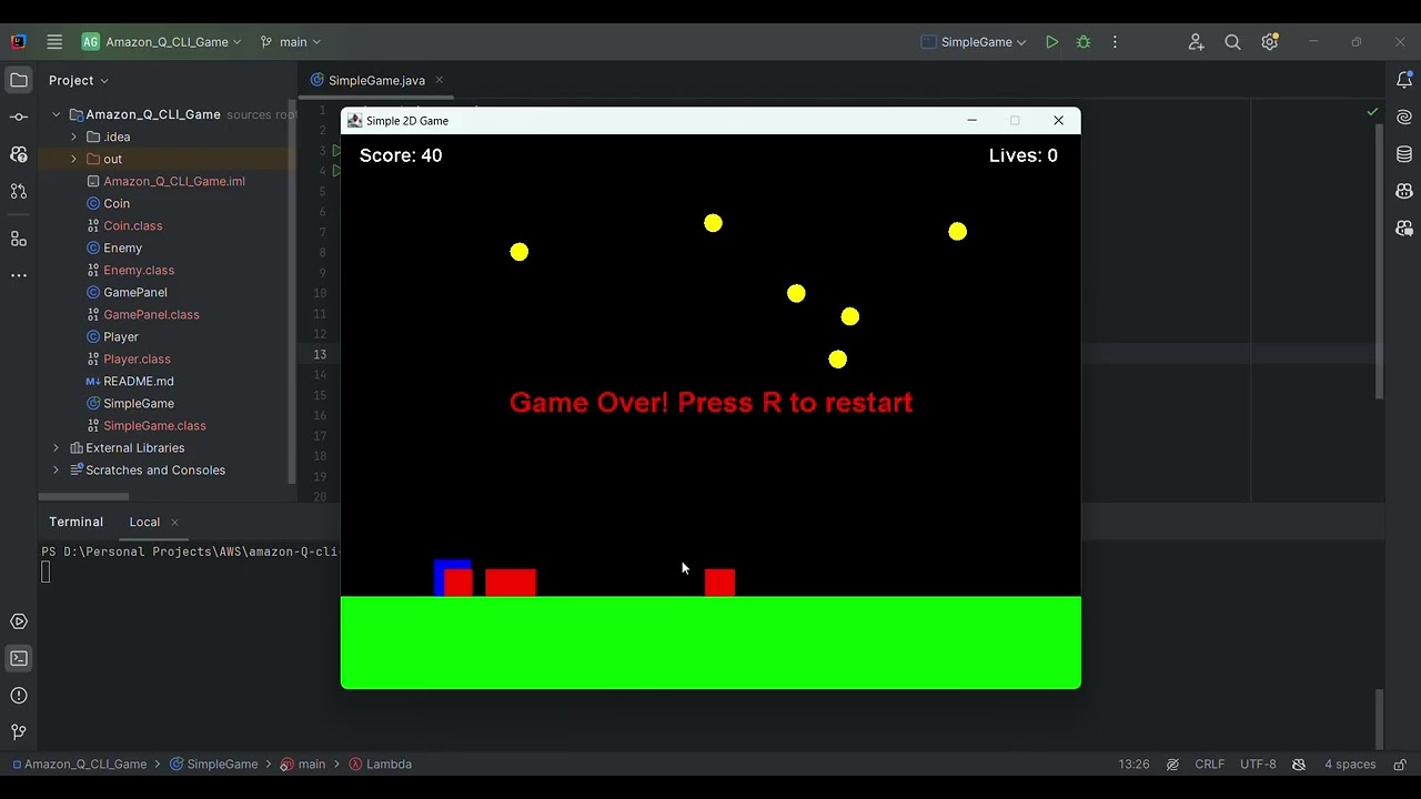 Simple 2D Game with Amazon Q CLI, Java Swing