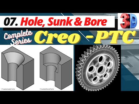 Hole Command Creo || Counter sunk hole in Creo || Counter bore hole in Creo || Tutorial 07
